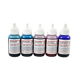 Innovating Science Bacteria Stain Set - 5 Microscope Slide Stains in 30mL Dropper Bottles: Methylene Blue (2), Carbol Fuchsin, Carbol Rose Bengal, Crystal Violate