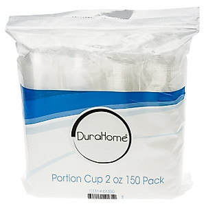 DuraHome Plastic Portion Cups with Lids 2 oz. Pack of 150 Leakproof Jello Shot Cup Mini Containers for Salad Dressing Sauce Condiment Snack Souffle and Salsa, Disposable