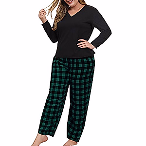 Women's Plus Size Pajamas Set,Long Sleeve Tops and Plaid Pants Night Shirt Soft Pjs Loungewear Sleepwear Sets 3X 4X 5X