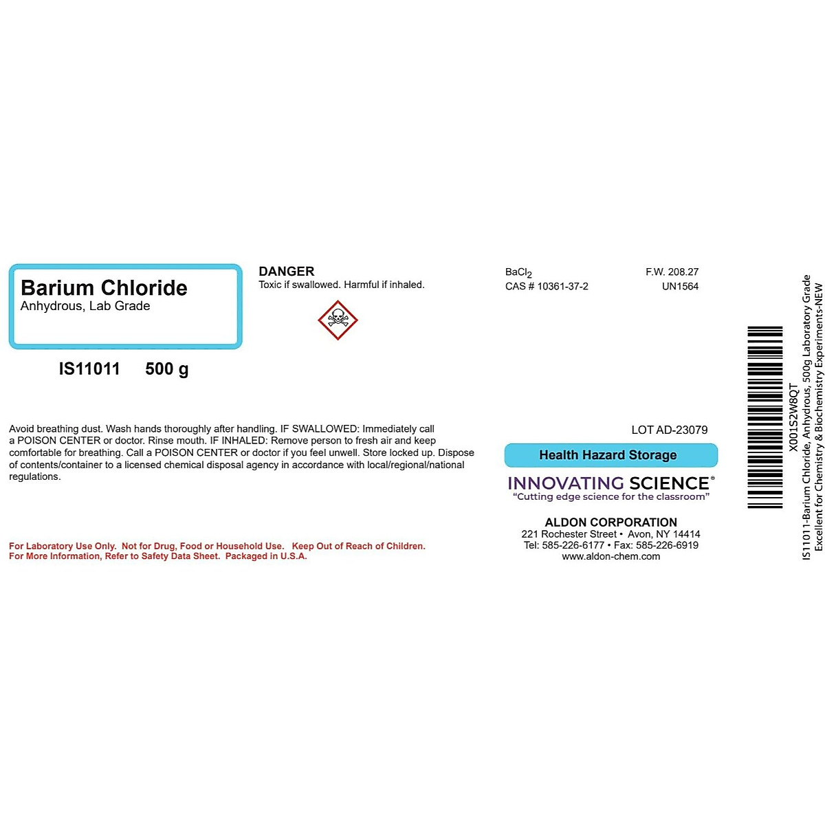 ALDON Innovating Science Barium Chloride, Anhydrous, 500g – Laboratory Grade – Excellent for Chemistry & Biochemistry Experiments - The Curated Chemical Collection