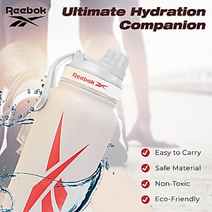 Reebok Stainless Steel Water Bottle With Athletic Design - Insulated Water Bottle 40 oz With Chug Lid - Double Wall Vaccum Insulated Sports Water Bottle, BPA Free (White)