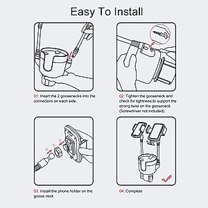 JINKEY Dual Cup Phone Holder for Car, 360°Rotatable Car Phone Mount Adjustable Gooseneck Cell Phone Cup Holder Universal Fits for Most 4"-6.7" i-Phone Cell Phone Automobile Cradles