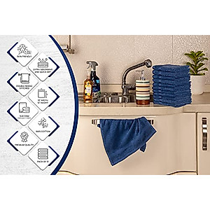 AKTI Premium Cotton Wash Cloths, Pack of 12, 13x13 Inches, 520 GMS, Durable, Quick Dry & Extra Absorbent Cleaning Cloth for Home, Spa, Hotel, Bathroom & Kitchen – Navy Washcloths