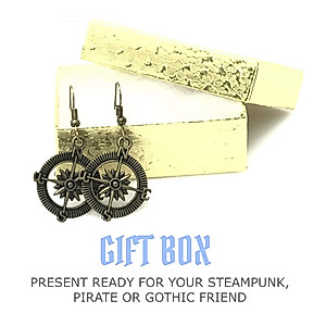 Steampunk Nautical Pirate compass earrings pendant charm dangle in Antique style