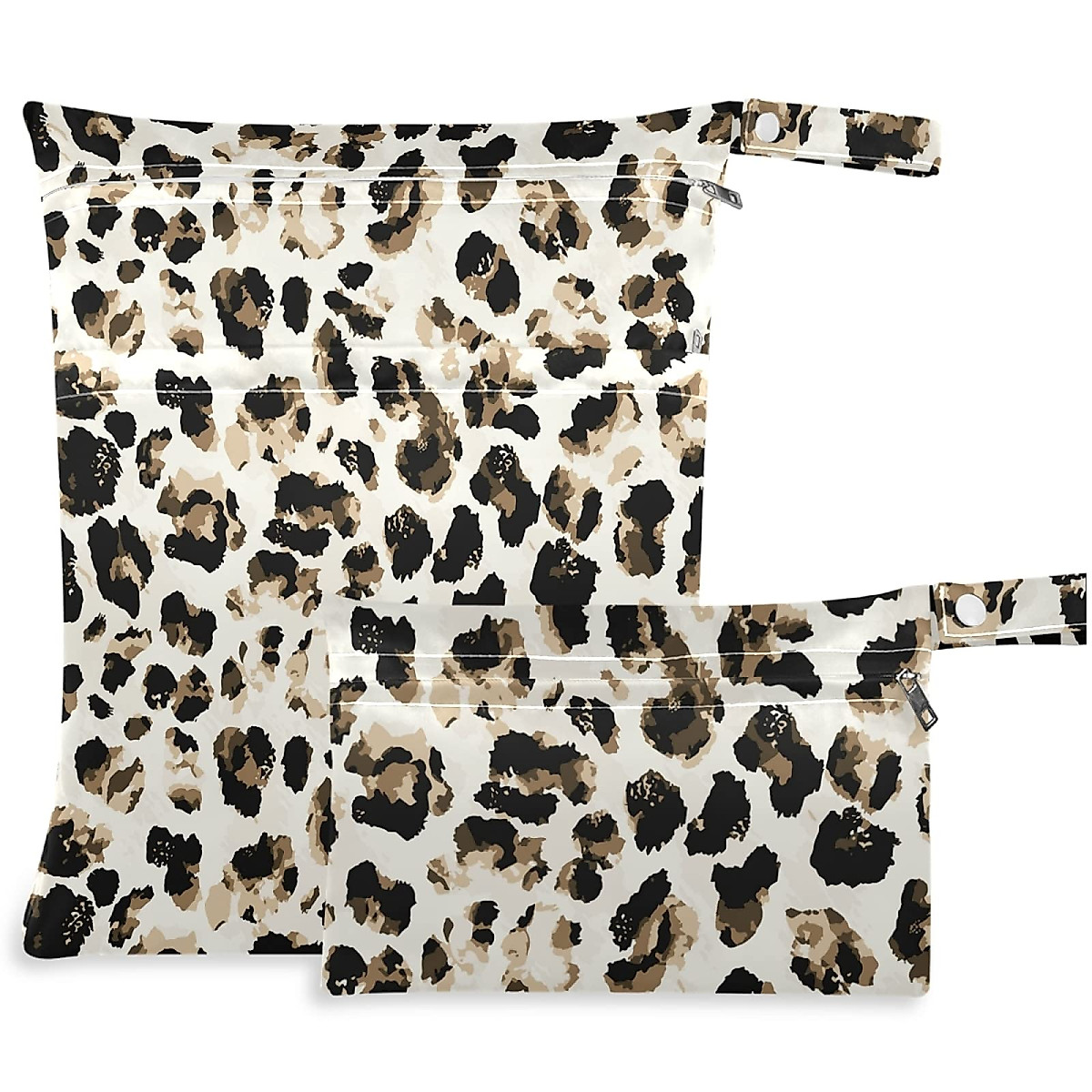 visesunny Leopard Cheetah Skin Tie Dye Pattern 2Pcs Wet Bag with Zippered Pockets Washable Reusable Roomy for Travel,Beach,Pool,Daycare,Stroller,Diapers,Dirty Gym Clothes, Wet Swimsuits, Toiletries