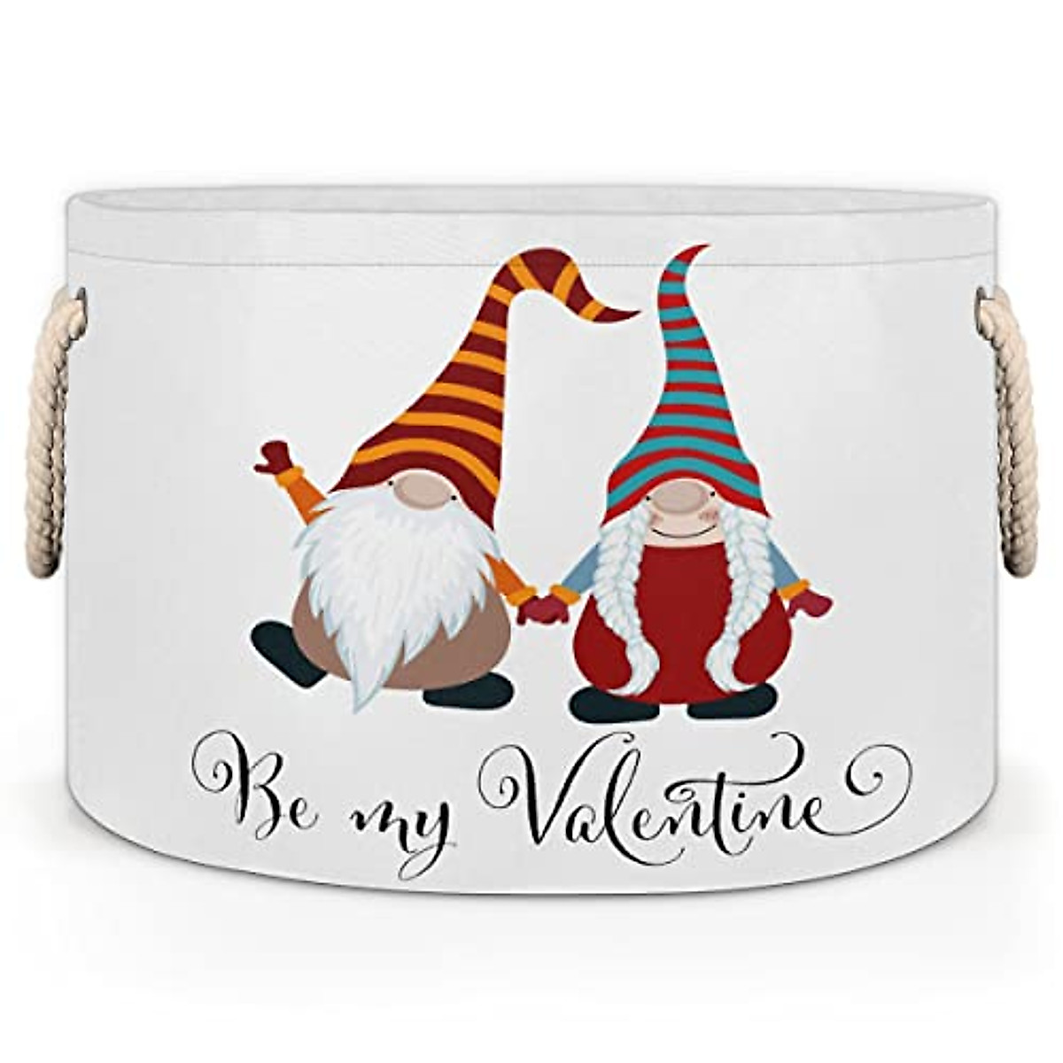 Valentine Cute Gnomes Love Heart (4) Large Round Baskets for Storage Laundry Baskets with Handles Blanket Storage Basket for Bathroom Shelves Bins for Organizing Nursery Hamper Girl Boy