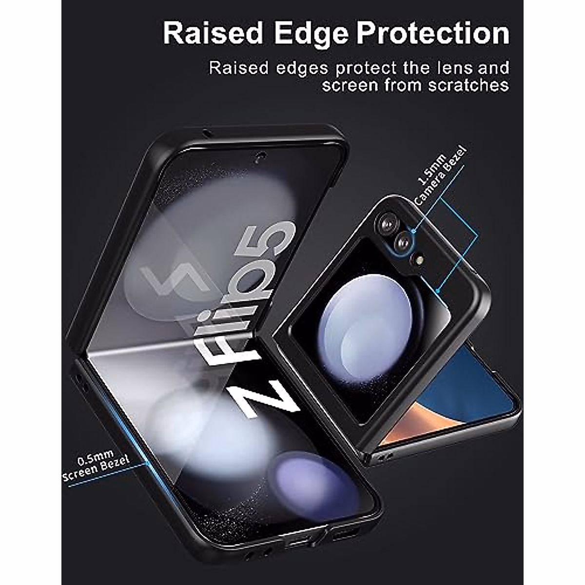 Cresee Case for Samsung Galaxy Z Flip 5 (2023) with Cover Screen Protector, Thin Hard PC Phone Case for Galaxy Z Flip5 - Black+Glass