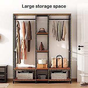soges Garment Racks with 5 Tiers Shelves 2 Rod Clothes Rack FreeStanding Rack Organizer Storage for Hanging Clothes and Storage