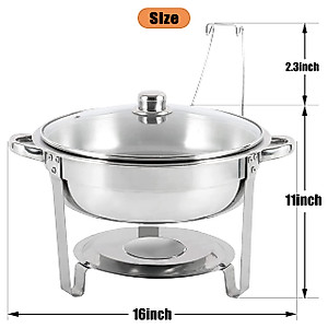 HORESTKIT Large 8QT Chafing Dish Buffet Set Stainless Steel Round Chafers and Buffet Warmers Set with Glass Viewing Lid and Big Lid Hook, Foldable Complete Food Warmer Set