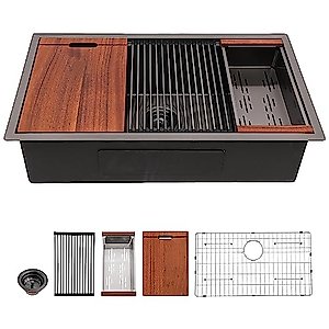 33 Black Undermount Kitchen Sink - Mocoloo 33x19 Kitchen Sink Workstation Gunmetal Black Stainless Steel Sink 16 Gauge Single Bowl Under Counter Rectangular Sink with Accessories