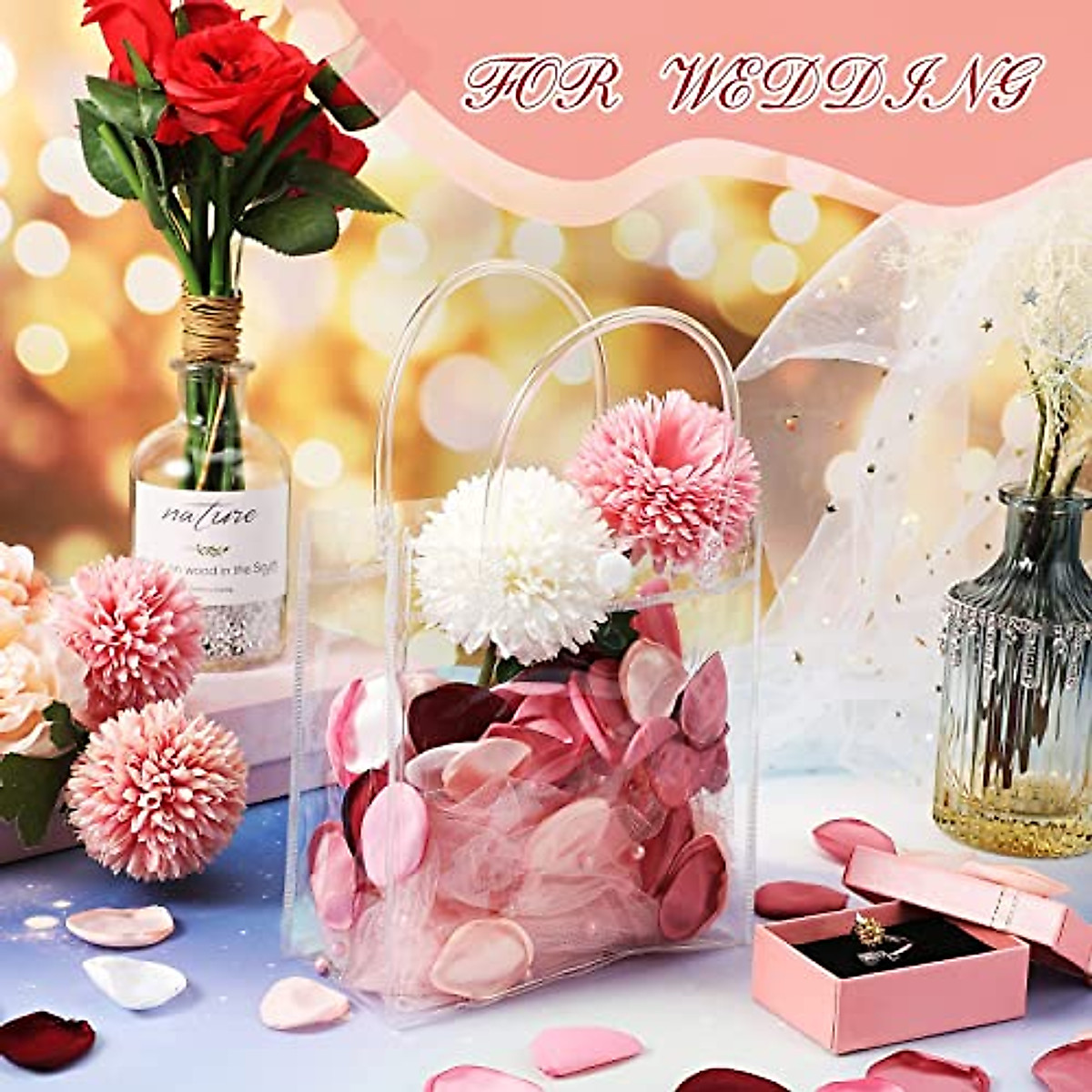 50 Pieces Clear PVC Plastic Gift Bags with Handles Transparent Gift Bags Reusable Plastic Gift Wrap Tote Bags for Bachelorette Bridesmaid Wedding Back to School Baby Shower (5.9 x 6.3 x 2.8 Inches)