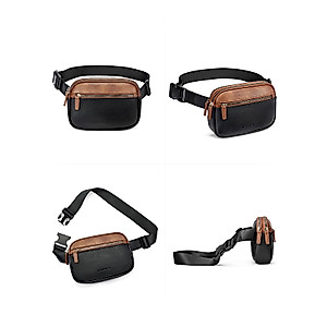WESTBRONCO Fanny Packs for Women, Fashion Waist Packs with Adjustable Strap, PU Leather Belt Bag with Multi-Pockets, Small Crossbody Purse, Brown & Black