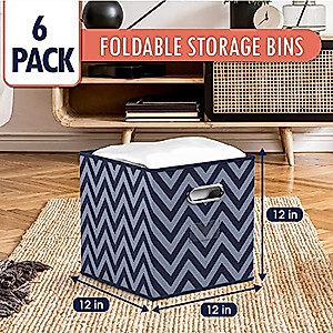Ornavo Home Foldable Storage Bins Basket Cube Organizer With Dual Handles and Window Pocket - 6 Pack - 12" L x 12" W x 12" H - Chevron Navy