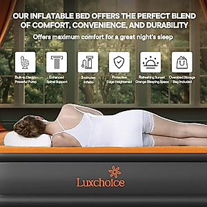 Luxchoice Queen Inflatable Mattress with Built-in Pump Camping Air Mattress Quick Inflation Deflation Blow Up Mattresses Air Bed Portable Elevated Guest Bed for Home Outdoors Hiking Travel