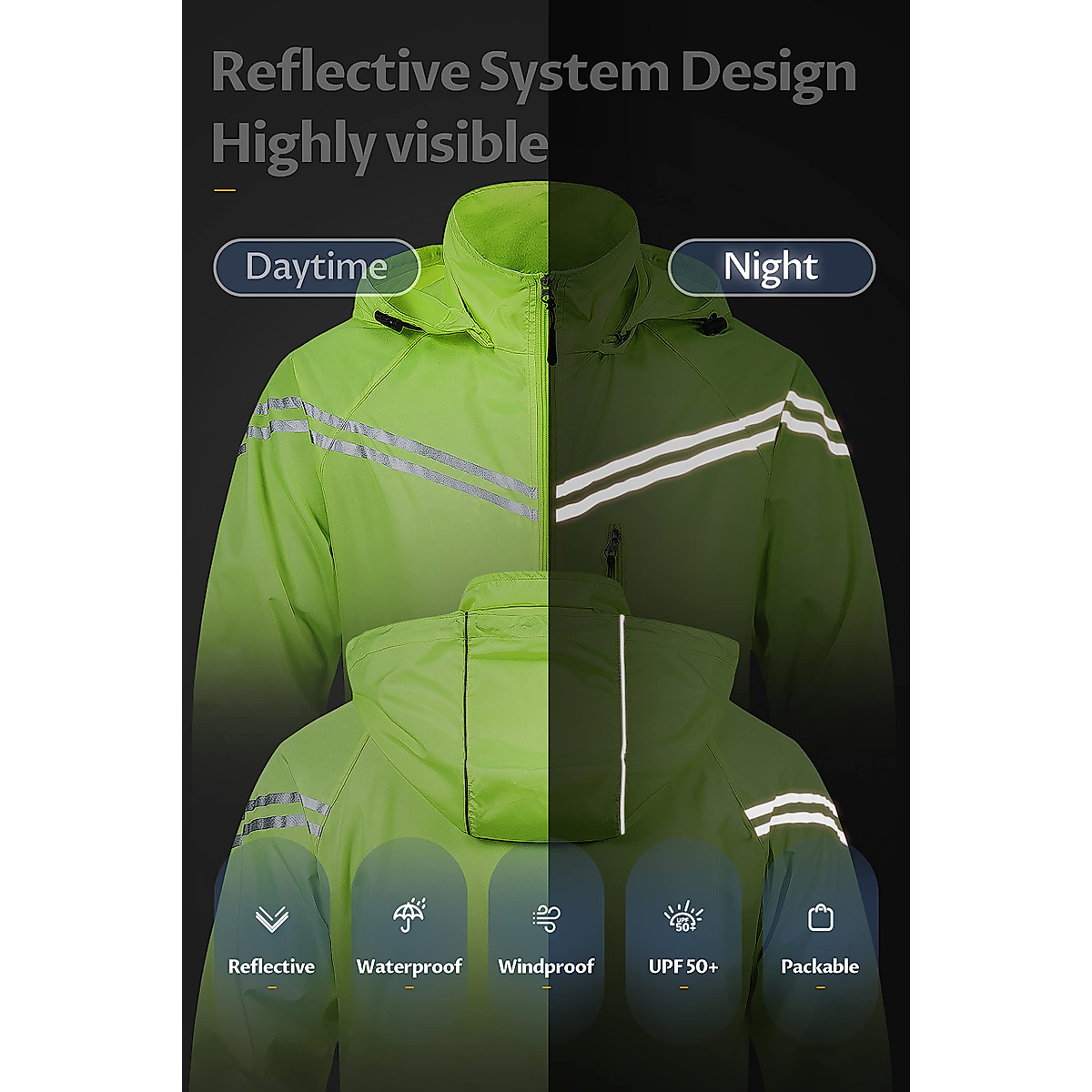 CREATMO US Mens Waterproof Windbreaker Rain Jacket Lightweight Hooded Raincoat Water Resistant Cycling Jackets Yellow 3XL