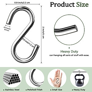 Dreecy 12 Pack Stainless Steel Heavy Duty S Hooks for Hanging, 2 Inch Small S Hooks,Thick S Hooks for Hanging Hammocks Plants Chain Hardware Bird Feeders Garden Tools Pots Pans