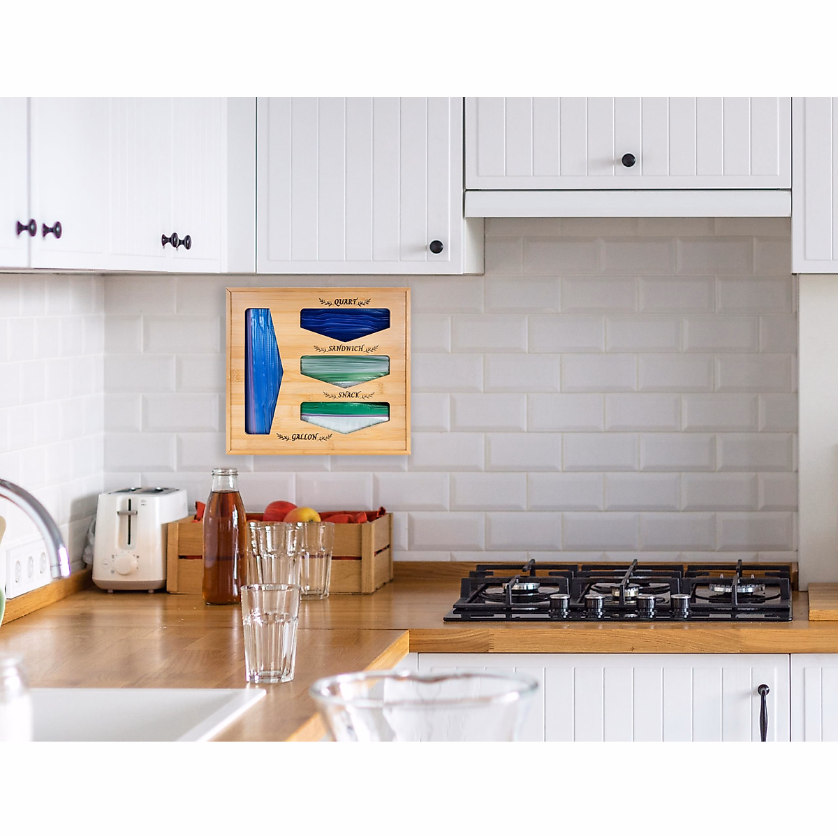 All-in-One Ziploc Bag Organizer for Kitchen Drawer | Space-Saving Storage Bag Holder | Easy Access Ziplock Organizer with Slide-Off Top | Perfect for Sandwich Bags, Quart, Snack, and Gallon Size