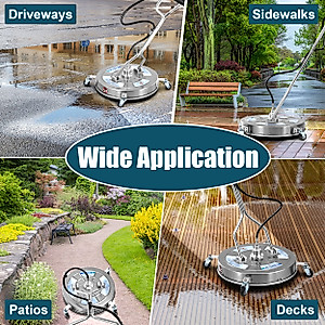 FIXFANS 24" Pressure Washer Surface Cleaner with 4 Wheels, Dual Handle, Stainless Steel Power Wash Surface Washer Attachment, 4500 PSI Pressure Washer Accessory for Driveway Sidewalk Patio Cleaning