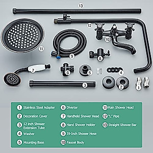 Gmusre Oil Rubbed Bronze Bathroom Shower Faucet Set Outdoor Shower Fixture 8 Inch Rainfall Shower Head Handheld Spray Tub Spout Wall Mounted Mixer Shower System with 12 Inch Extension Tube