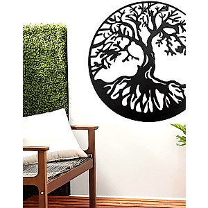 Bellaa 21925 Metal Wall Decor Tree of Life Circle Sign Living Room Outdoor Garden Rustic Art 24 inch