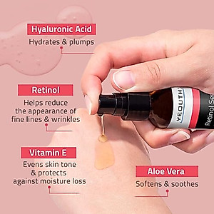 YEOUTH Retinol Serum for Face with Hyaluronic Acid & Vitamin E, Hydrating Retinol for Face, Night Serum Suitable for All Skin Types 2oz