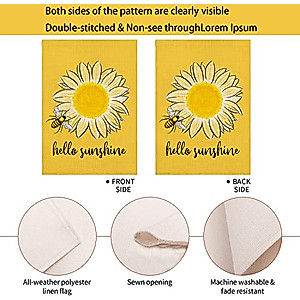 Yameeta Hello Sunshine Yellow House Flag 28x40 Inch Spring Summer Sunflower Bee Vertical Double Sided Burlap Large Outdoor Flags for Garden Yard Lawn Home Seasonal Quotes Holiday Farmhouse Decoration