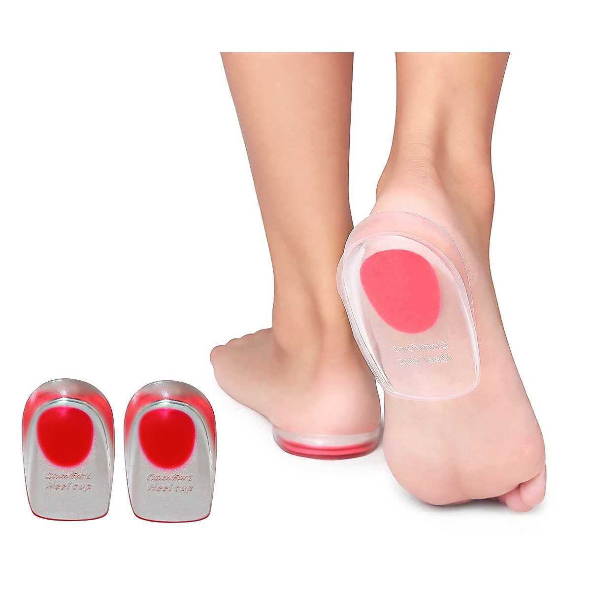 2 Pack - KidSole Shock Absorbing Lightweight Gel Heel Cups for Kid's with Sensitive Heels, Heel Spurs, Plantar Fasciitis, or Ankle Pain (Pink) (Red) (Pink Kids Size 2-6) (Pink Kids Size 2-6)