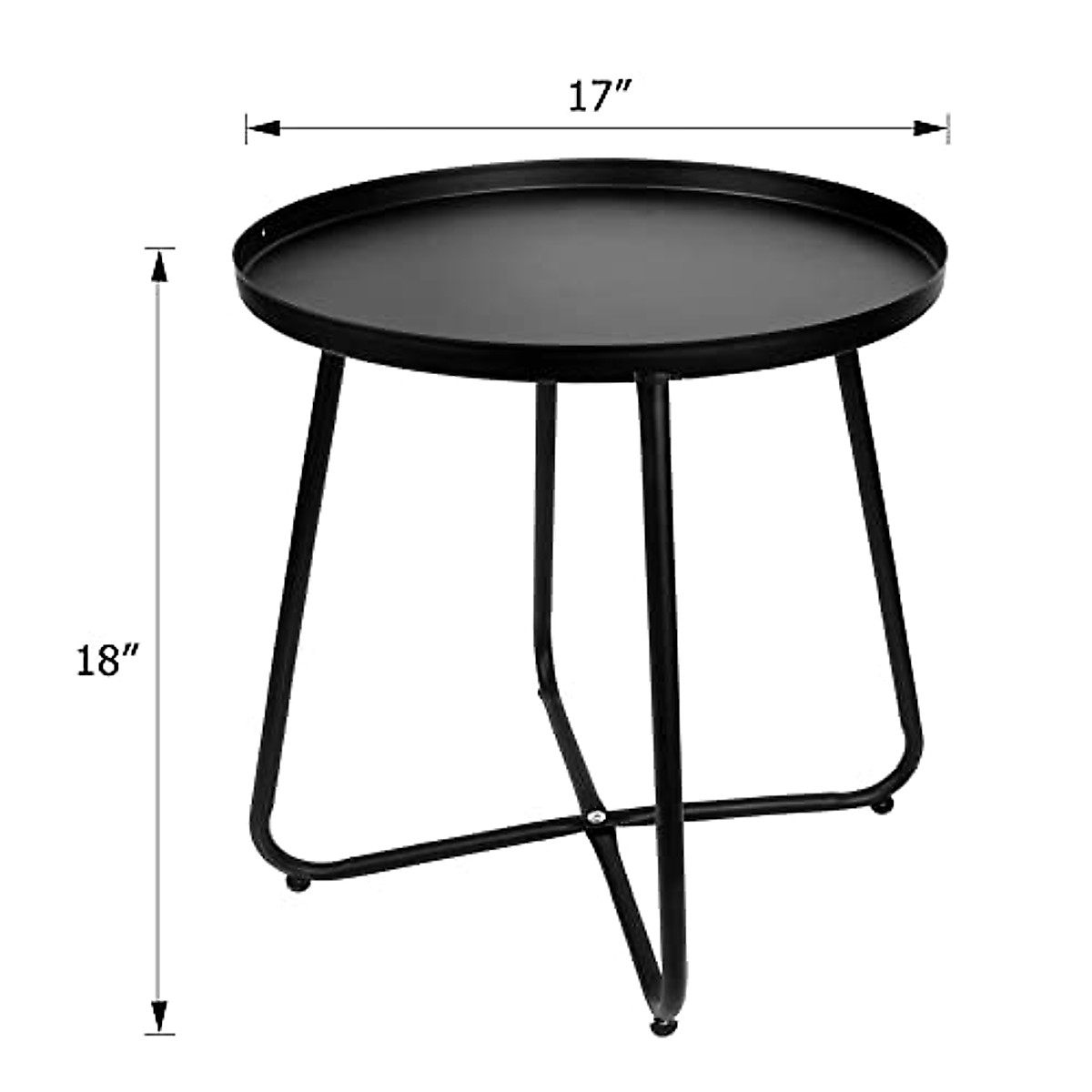 SPIPHY Outdoor Side Table, Anti-Rust Small Patio Side Table Metal Round End Tables for Outside Patio Balcony Porch (Black)