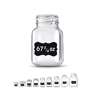 Bormioli Rocco Glass Fido Jars - with hermetically Sealed hinged Airtight lid for Fermenting, Preserving, Bulk - dry Food Storage, With Paksh Novelty Chalkboard Label (67 3/4 Ounce (2 Liter))