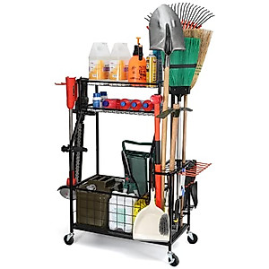 Garden Tool Storage for Garage, Yard Tool Organizer for Garage, Shed, Garden, Garage Tool Organizer, Garage Tool Rack on Wheels, Tool Stand for Home, Outdoor, Heavy Duty Steel, Black