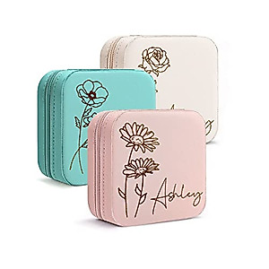 DayOfShe Bridesmaid Proposal Gifts Personalized Travel Jewelry Box Leather Small Jewelry Organizer Ring Case for Wedding Gifts Proposal Set Bachelorette Party Gifts for Bride