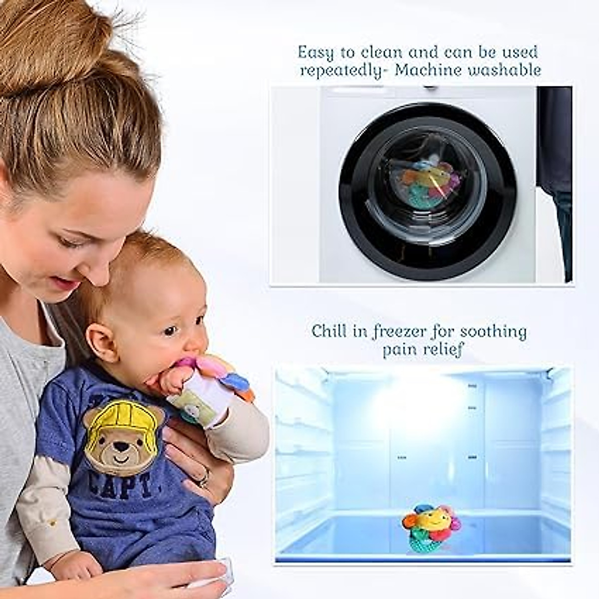 Wristy Buddy Teething Ring for Babies 0-6 8 10 12 Months | Cute Soft Flower Teething Toys & Gloves | Baby Teething Relief Toy Pack | Infant Chew Toys for 3-6 Months, 1 2 3 Years