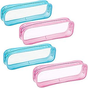 LIUCM Clear Pvc Zipper Pen Pencil Case, Portable Big Capacity Pencil Bag Makeup Pouch,Pink