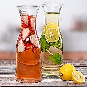 Estilo Glass Carafe With Lid - Wine Carafe with Lid, Juice Serving Carafe, Glass Water Or Wine Carafe- 1 Liter (2) W/Lids, Tall Narrow Neck Design, 33oz, Set of 2, Clear