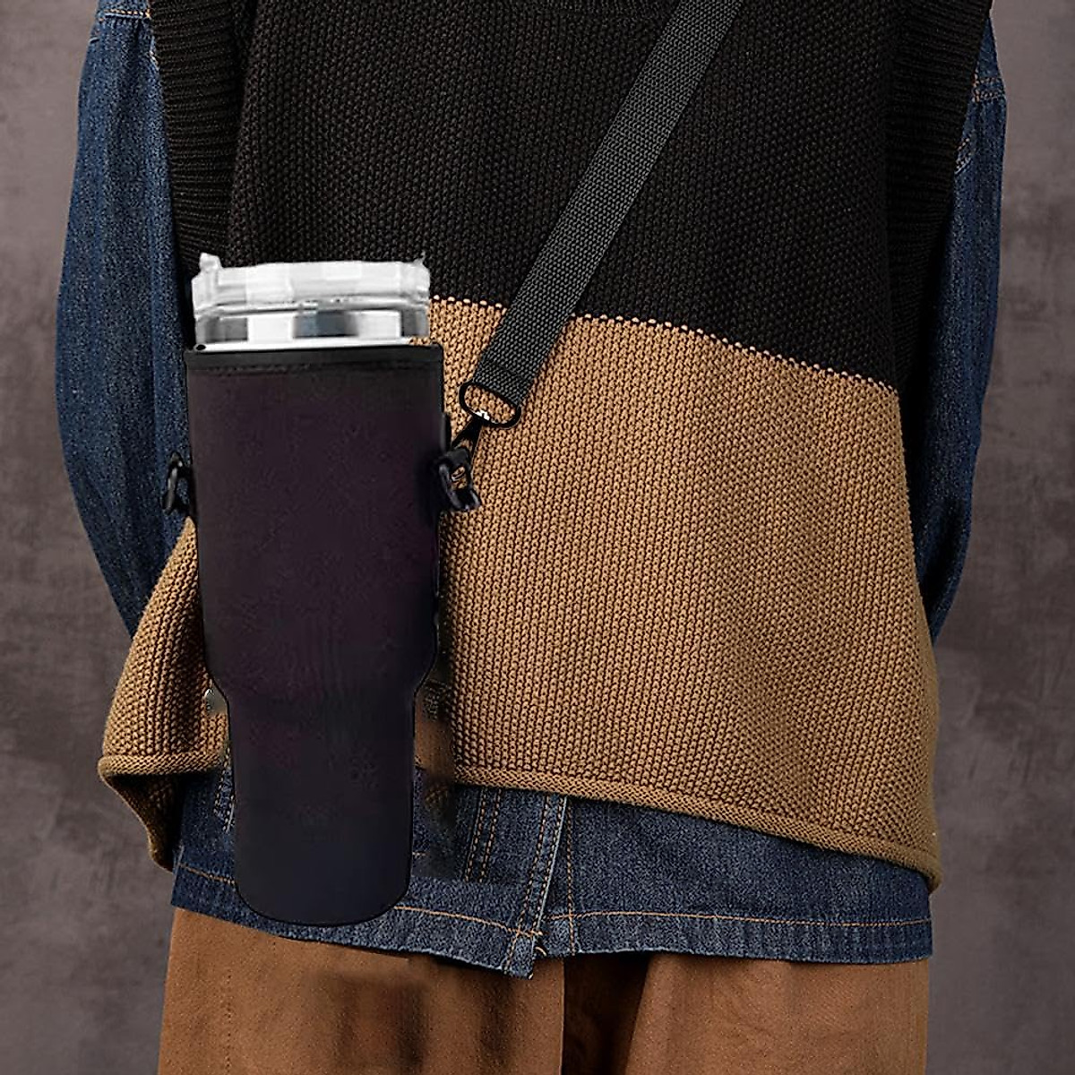 Water Bottle Carrier for Stanley,40oz Carrier Holder Pouch with Shoulder Strap,Lightweight Tumbler Travel Holder Bag for Hiking Travelling Camping