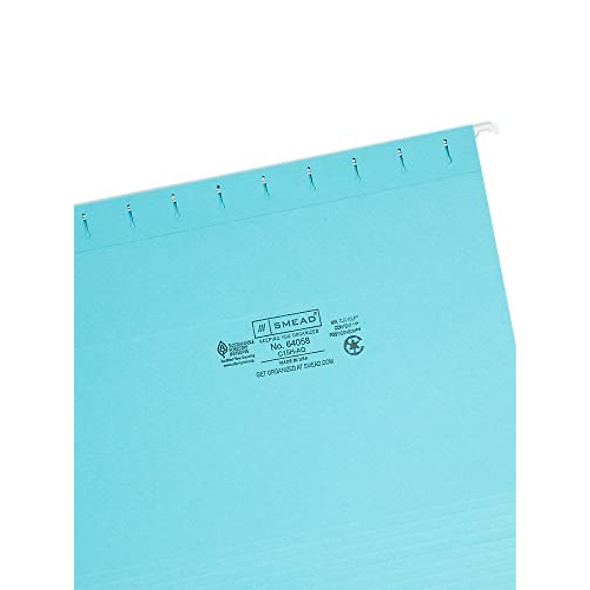 Smead Colored Hanging File Folder with Tab, 1/5-Cut Adjustable Tab, Letter Size, Aqua, 25 per Box (64058)