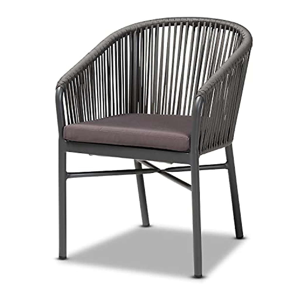 Baxton Studio Marcus Modern and Contemporary Grey Finished Rope and Metal Outdoor Dining Chair