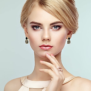 Black and Gold Earrings for Women Girls Hypoallergenic Crystal Rhinestone Dangle Drop Earings Fashion Geometric Square Statement Earingings