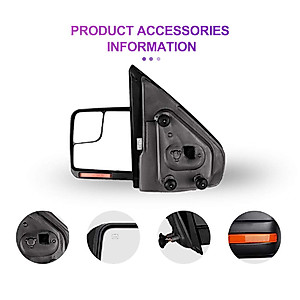 INEEDUP Tow Mirror Towing Mirror Fits for 2004-2014 for Ford for F-150 with Power Heated Turn Signal Light Left Driver Side Manual Folding 1 Piece
