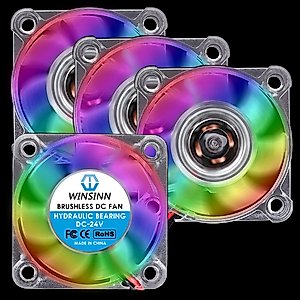 WINSINN 40mm RGB Fan 24V, Ender 3 Fan Upgrade 24 Volt Fans LED Colorful 4010 Hydraulic Bearing, Works with Ender 3 Pro 3X CR-10S (Pack of 4Pcs)