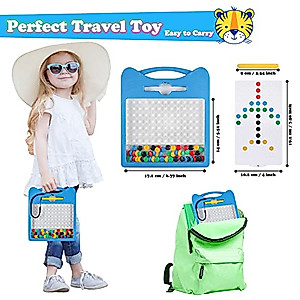Magnetic Drawing Board for Kids, Toddler Magnet Doodle Board with Beads and 2 Pens, Magnetic Dot Art, Montessori Fine Motor Skills Toys, Airplane Car Travel Activities for Boys Girls (Blue Cat)