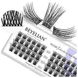 DIY Eyelash Extension,Individual Cluster Lashes False Eyelashes Extension Natural Look Reusable Glue Bonded Black Super Thin Band 48 Lash Clusters Mix by BEYELIAN (Style3 0.07 Mix Black Band)