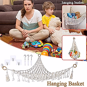 Storage Hammock Stuffed Toy Organizer, Plush Animals Fruit Vegetable Holder, Boho Wall Sling Corner Cotton Rope Hand-woven Mesh Net Bag, Stuff Display Easily (Medium)