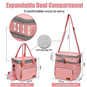 Insulated Lunch Bag for Women Men, Expandable Dual Compartment Lunch Bag with Utensil Pouch, Adult Large Lunch Box for Work, Leakproof Lunch Cooler Bag with Shoulder Strap for Picnic Beach