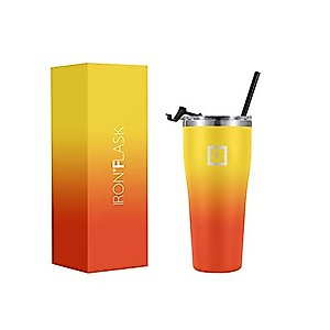 IRON °FLASK Insulated Rover Tumbler w/Lid & Straw - 32 Oz Leak Proof & Stainless Steel Bottle for Hot & Cold Drinks - Coffee Travel Mug, Water Metal Canteen, Thermal Cup - Fire