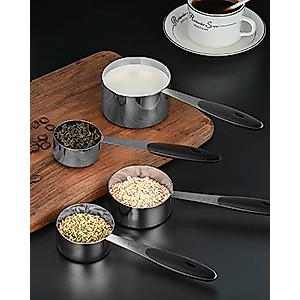 Joyhill Stainless Steel Measuring Cups and Spoons Set of 10 Piece, Nesting Metal Measuring Cups Set with Soft Touch Silicone Handles for Dry and Liquid Ingredients, Cooking & Baking (Black)