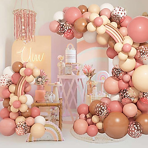 Amandir Boho Daisy Balloons Garland Kit, Retro Dusty Pink Blush Brown Nude Long Twisting Flower Mother's Day Balloons for Two Groovy Boho Rainbow Party Decorations Mom Birthday Baby Shower Supplies