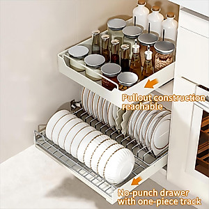 Pull out Cabinet Organizer Fixed with Adhesive Nano Film, Heavy Duty Sliding Basket Organizer Drawer, Pull Out Drawer for Kitchen Under Sink Organizer, Pantry, Bathroom,1 Pack