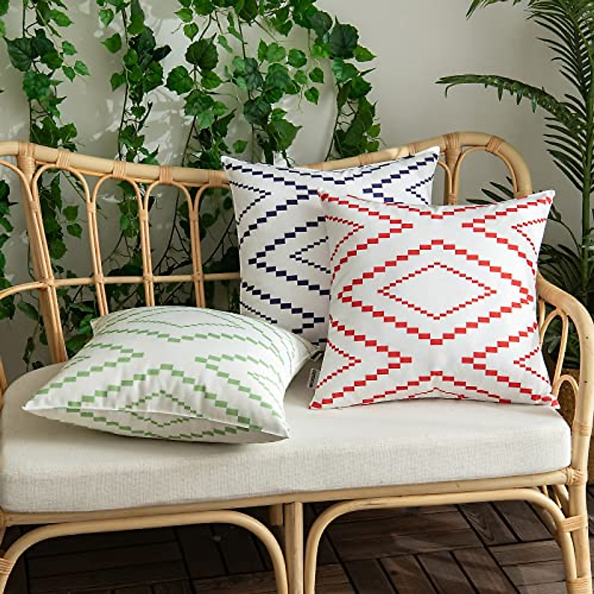 Woaboy Pack of 2 Lucky Outdoor Waterproof Throw Pillow Covers Decorative Rhombus Rectangle Pattern Print Pillowcases Modern Geometric Solid Cushion Sham for Patio Garden Sofa Couch 18x18 Inch red