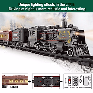 Electric Train Sets for Boys Girls Metal Alloy Christmas Trains Toys Steam Locomotive, Passenger Carriages, Tracks, Light & Sounds Rechargeable Birthday Gifts for Kids 3 4 5 6 7 8 + Years Old Green